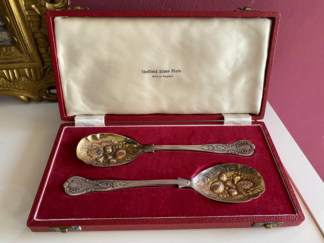 Antique Sheffield Silver Plated Serving Spoons in Original Box - Etsy