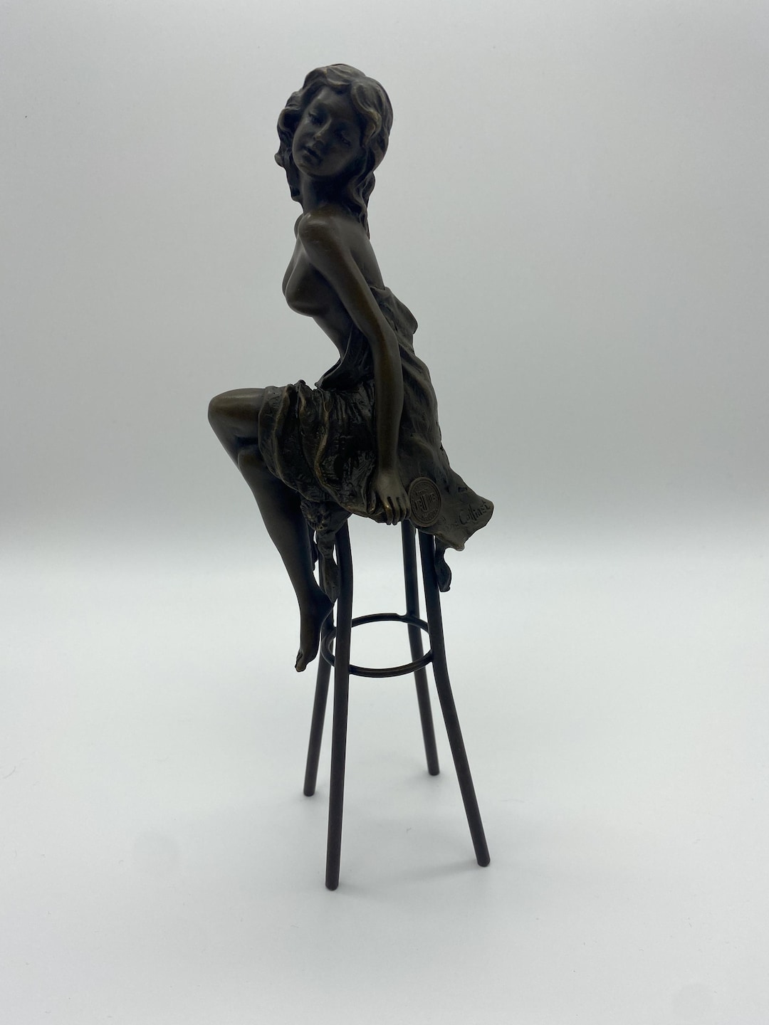 Vintage Bronze Art Deco Statue of a Lady on a Bar Stool - Etsy