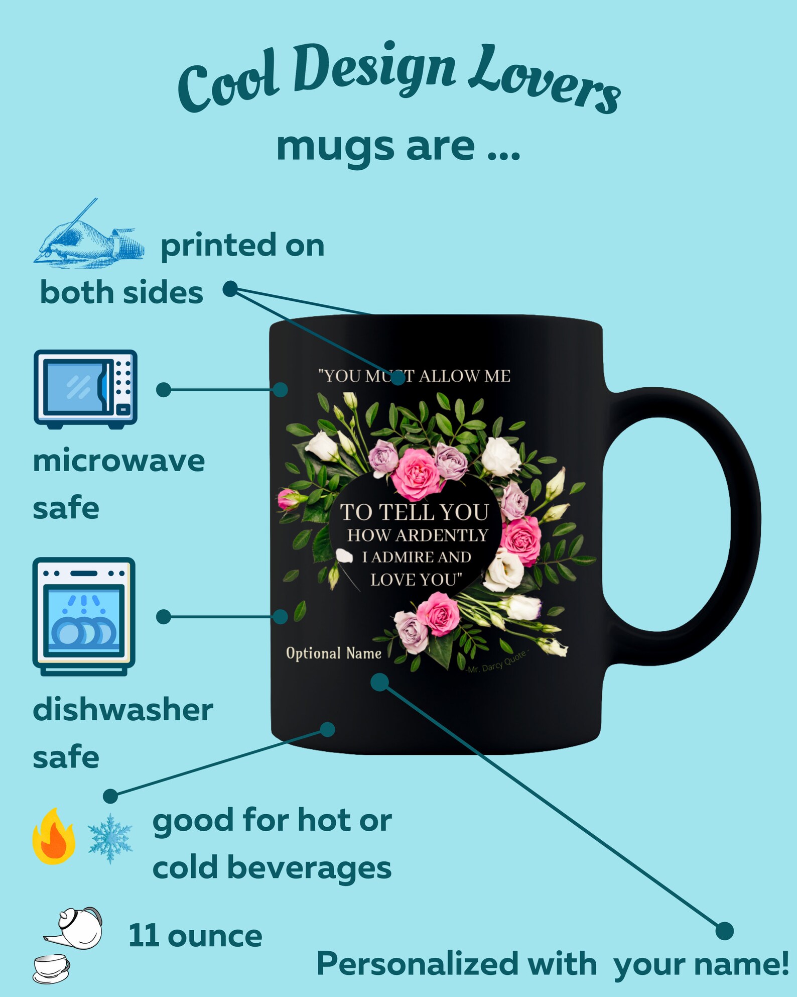 Personalized Coffee/tea Mug - Custom Text Mugs - Modern Black Quote ...