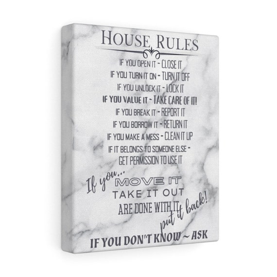 HOUSE RULE PRINT White Marble Canvas House Rules Sign Art | Etsy