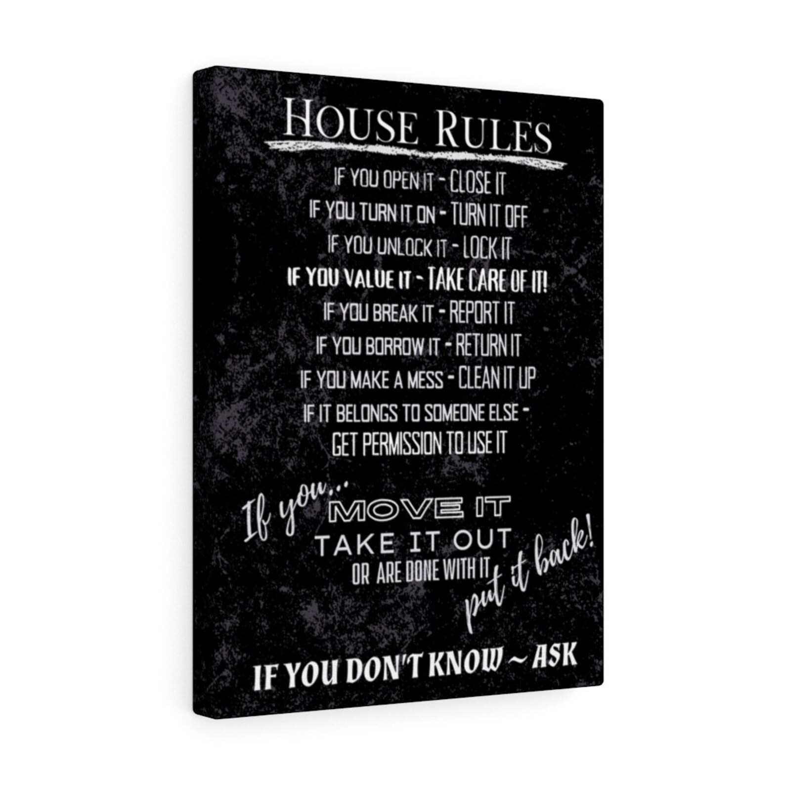 HOUSE RULE PRINT - White Marble Canvas House Rules Sign Art - New House ...