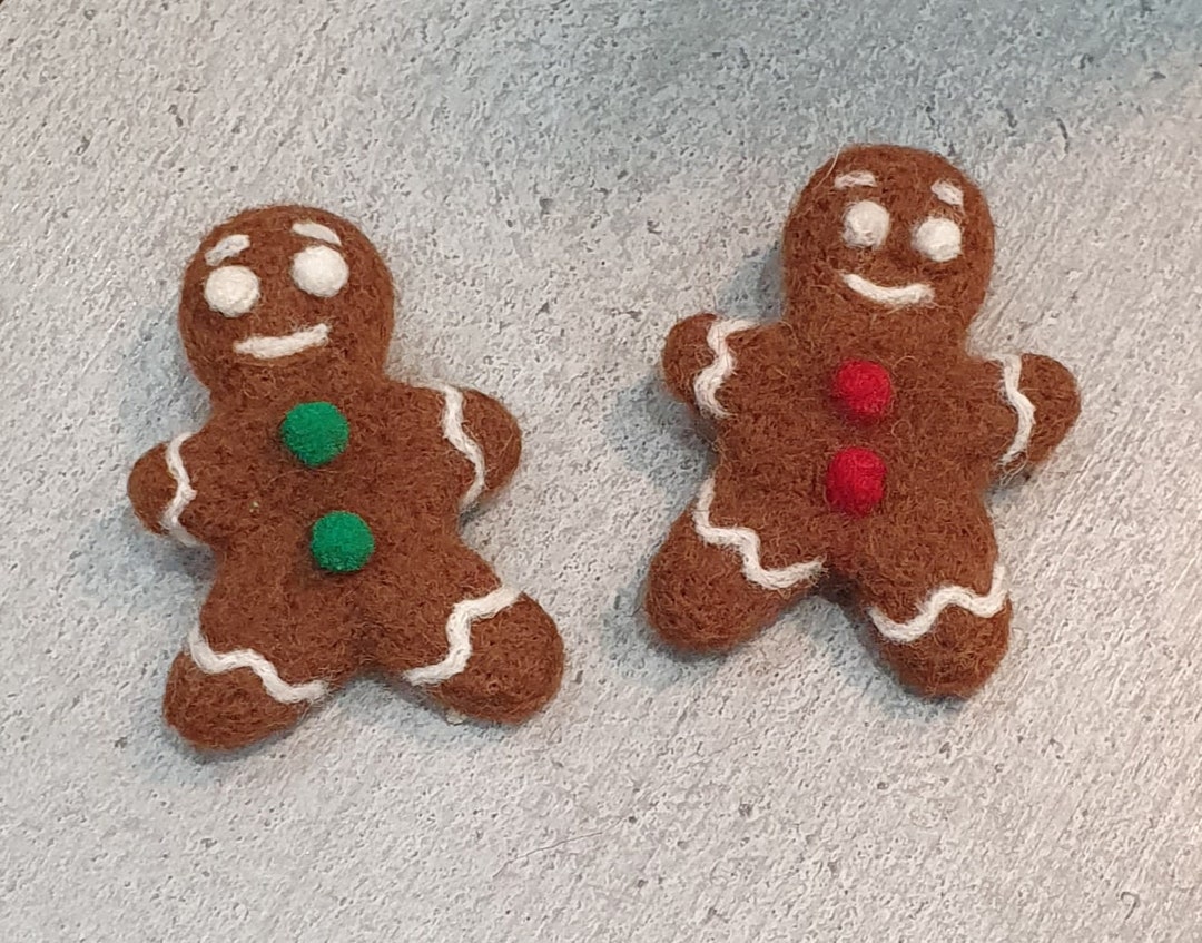 Needle Felted Gingerbread Man Gingerbread Girl Brooch Christmas ...