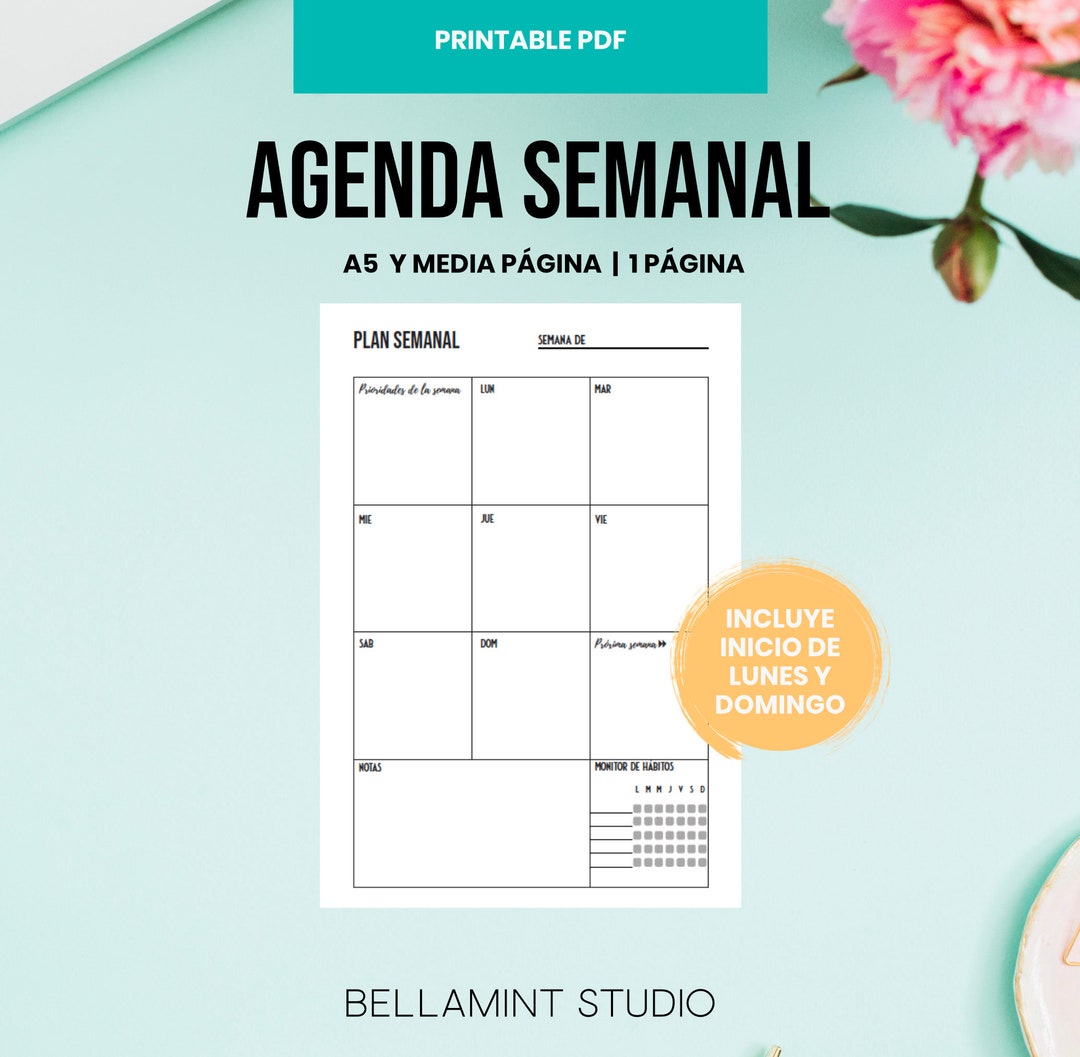 Printable Weekly Planner in SPANISH PDF Size A5 and Half a Page ...