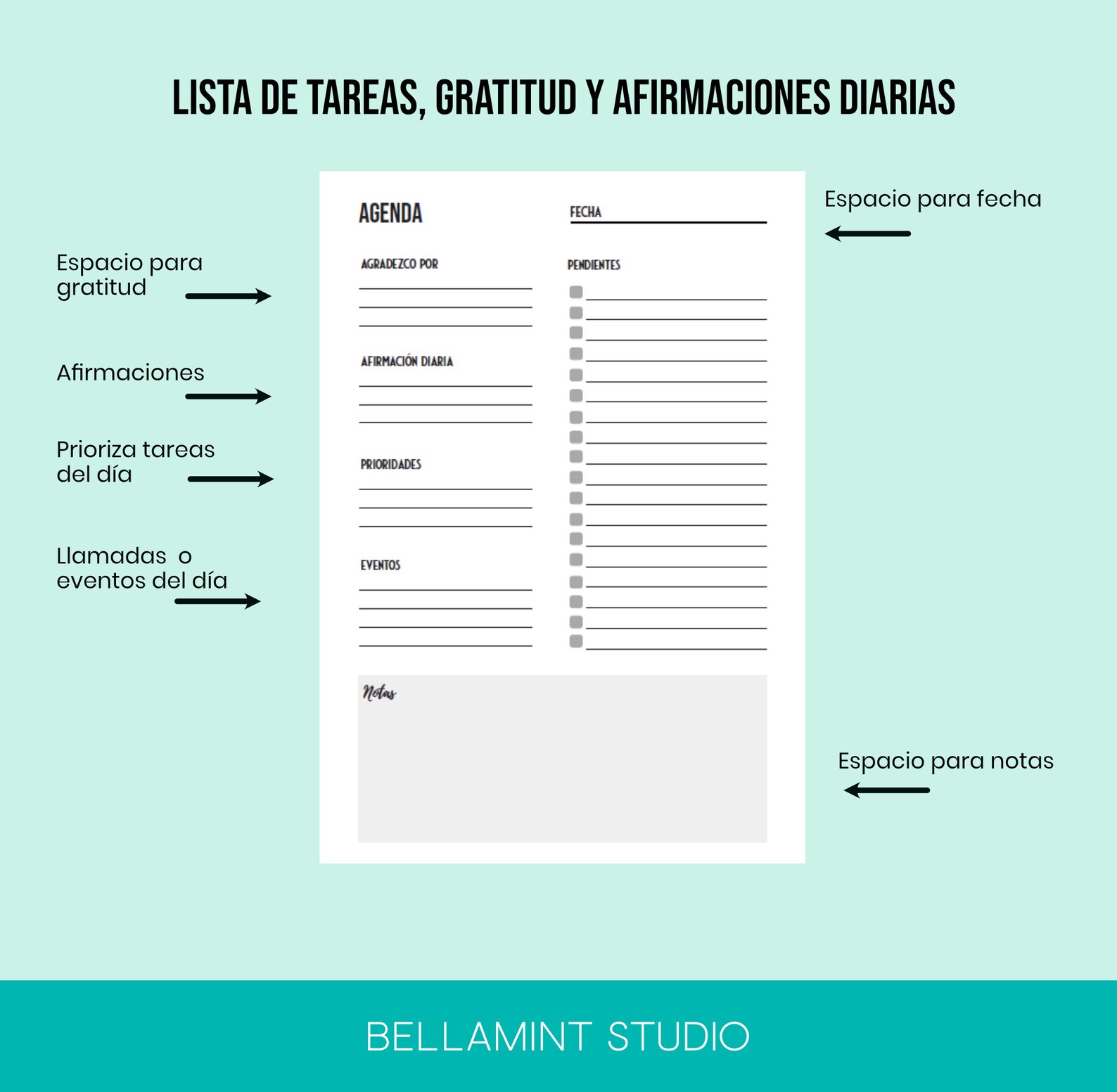 Printable Agenda in SPANISH PDF Size A5 and Half a Page Includes Space ...