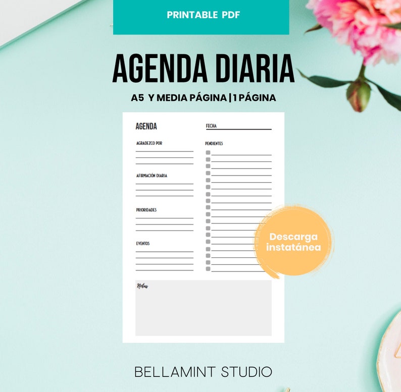 Printable Agenda in SPANISH PDF Size A5 and Half a Page Includes Space ...