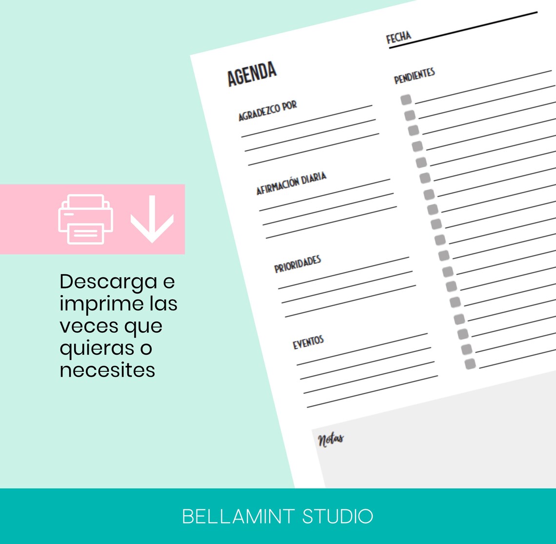 Printable Agenda in SPANISH PDF Size A5 and Half a Page Includes Space ...