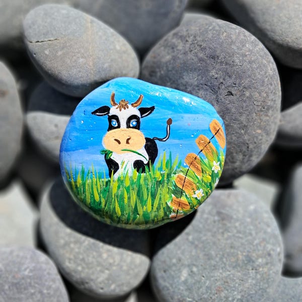 Painted Cow on Rock - Etsy