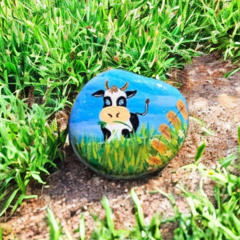 Painted Cow on Rock - Etsy