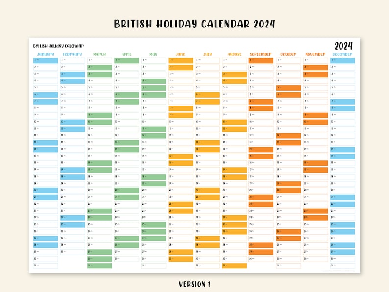 Printable 2024 Calendar Bundle: British Holidays & Annual Calendar in ...
