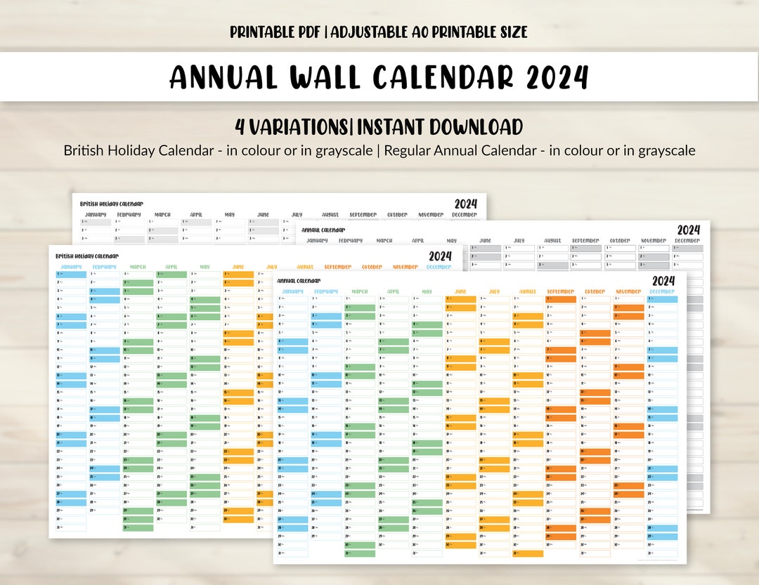 Printable 2024 Calendar Bundle: British Holidays & Annual Calendar in ...