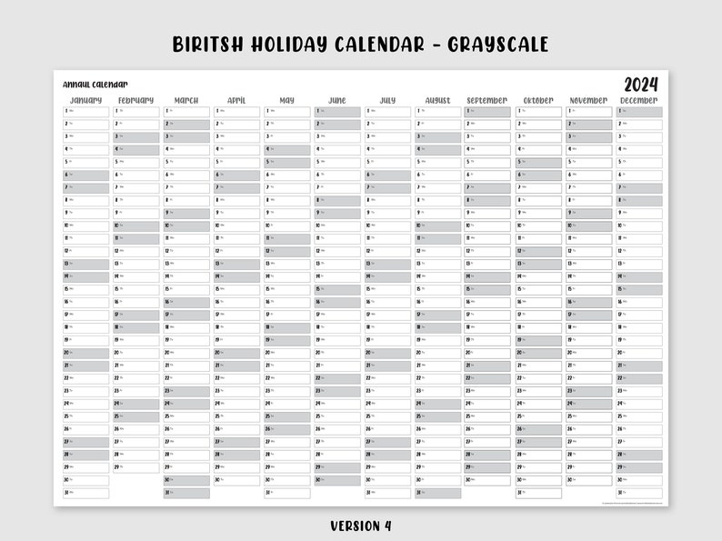 Printable 2024 Calendar Bundle: British Holidays & Annual Calendar in ...