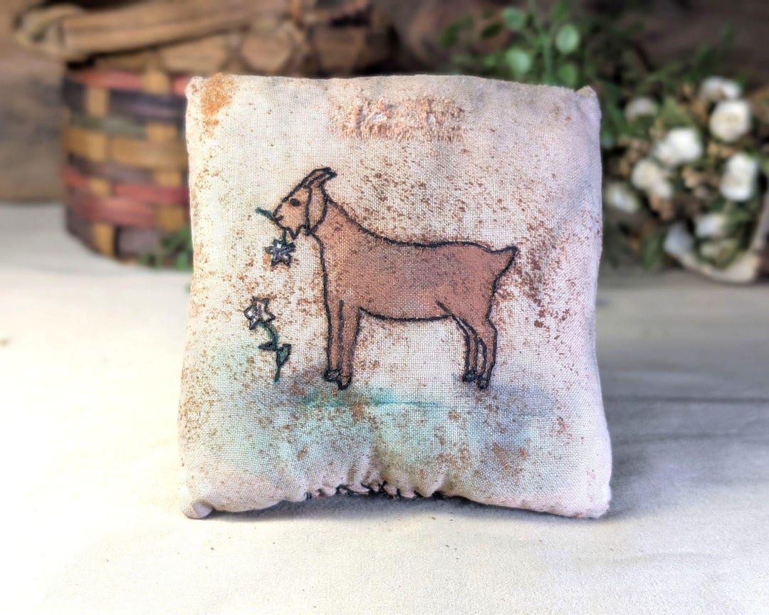Primitive Goat 4-inch Home Decor Accent Pillow, Country Farmhouse ...
