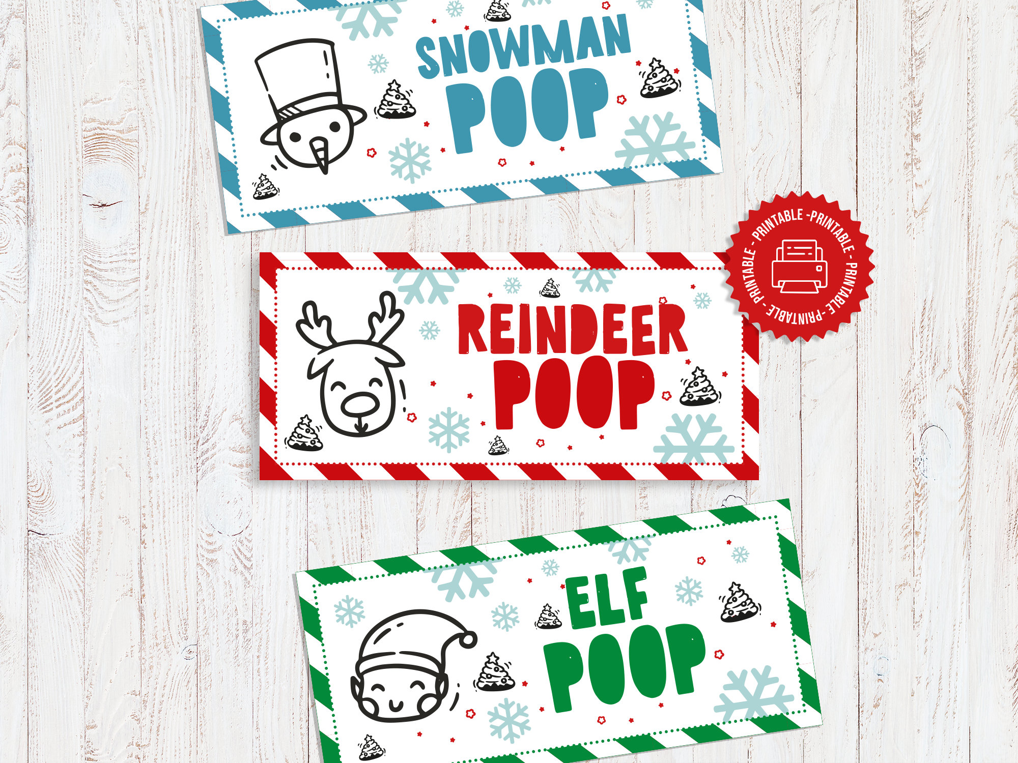 SNOWMAN POOP Bag Wrapper Printable, Snowman Elf Reindeer Poop Favor ...