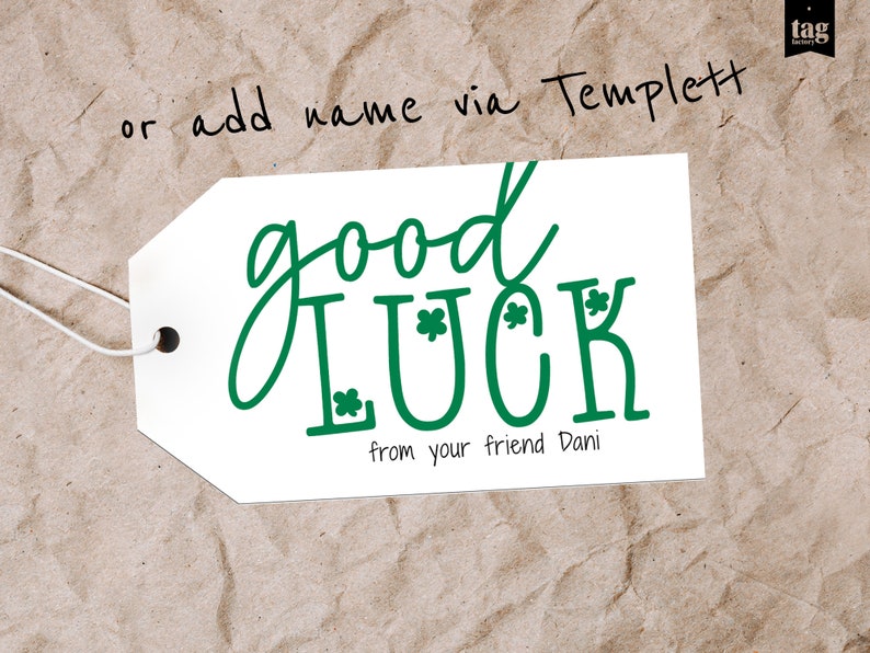 GOOD LUCK TAG Printable Edible Good Luck Personalise St.patrick's Day ...