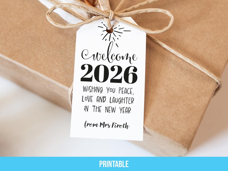 HAPPY NEW YEAR Gift Tag Printable // New Year Wishes Treat Tag Digital ...