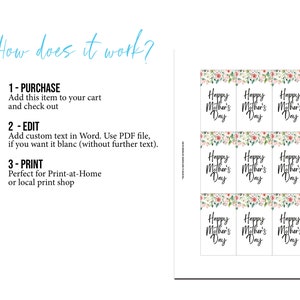 Mother's Day FLORAL Favor Gift Tag Add Name Printable, Happy MOTHERS ...