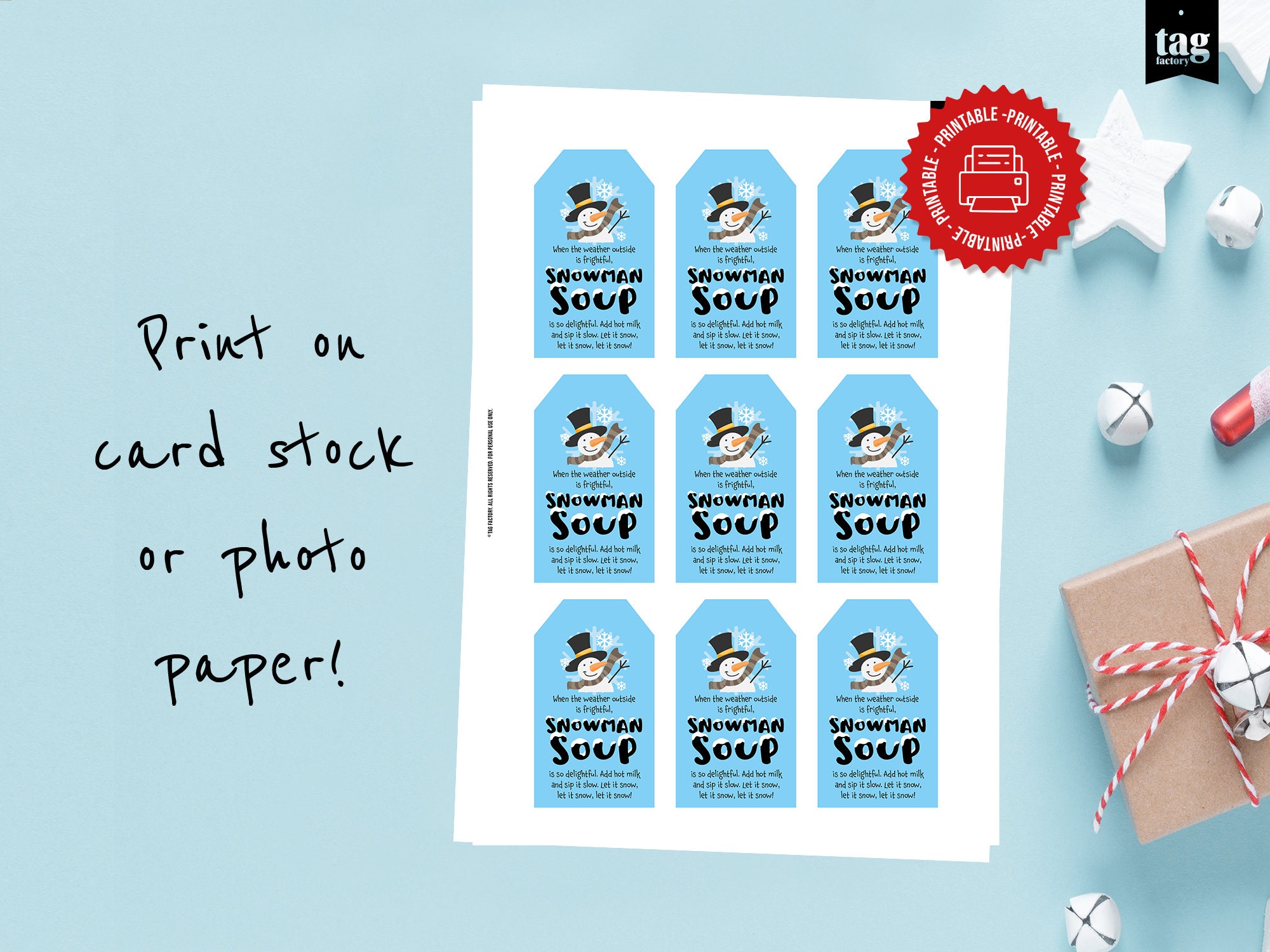 SNOWMAN SOUP Treat Tag Printable // Frosty Snowman Soup Gift Tag ...