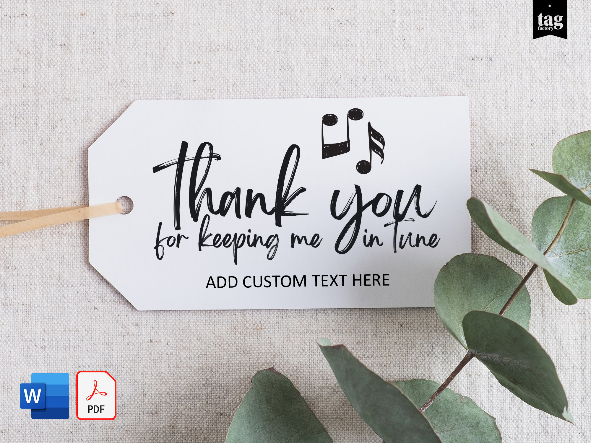 THANK YOU for Keeping Me in Tune Favor Tag Printable, Editable Tune ...