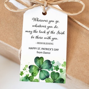 IRISH BLESSING Gift Tag Printable EDITABLE St. Patricks Day Luck Favor ...