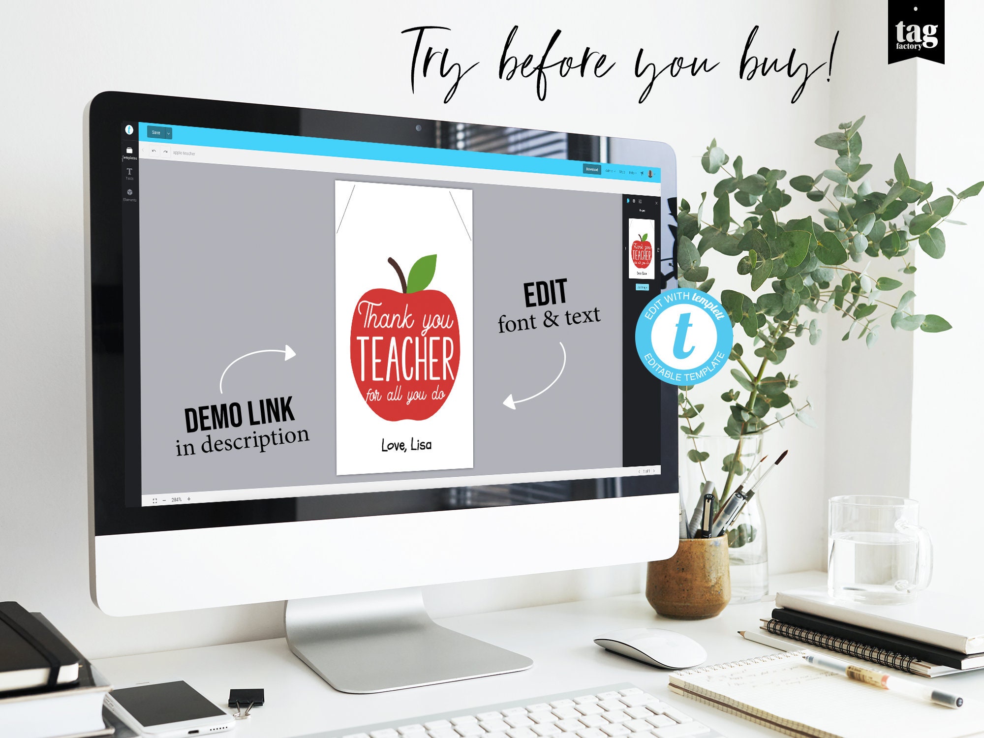 Thank You TEACHER Apple Gift Tag Printable Teacher - Etsy