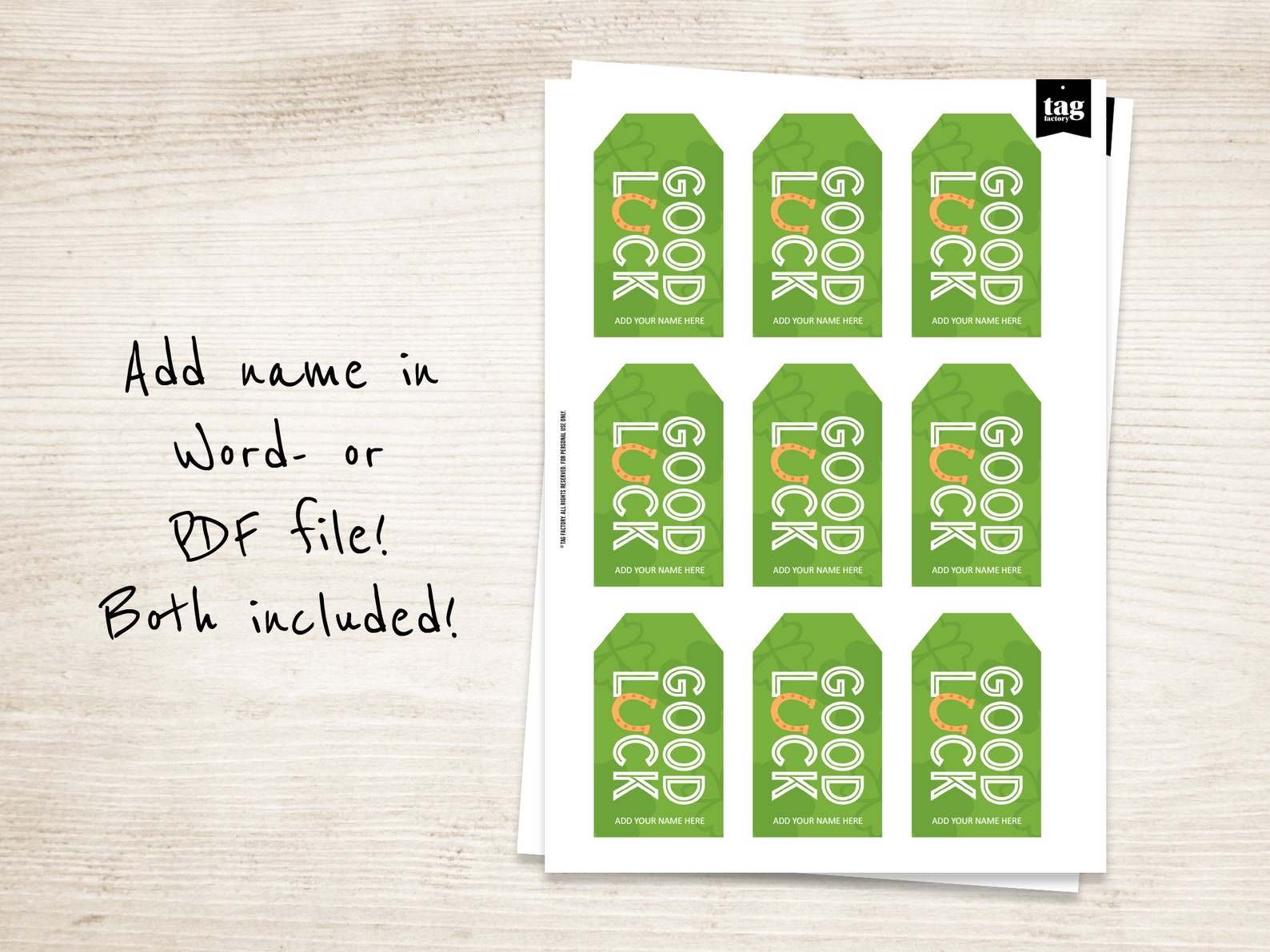 GOOD LUCK TAG Printable Edible Good Luck Personalise St.patrick's Day ...