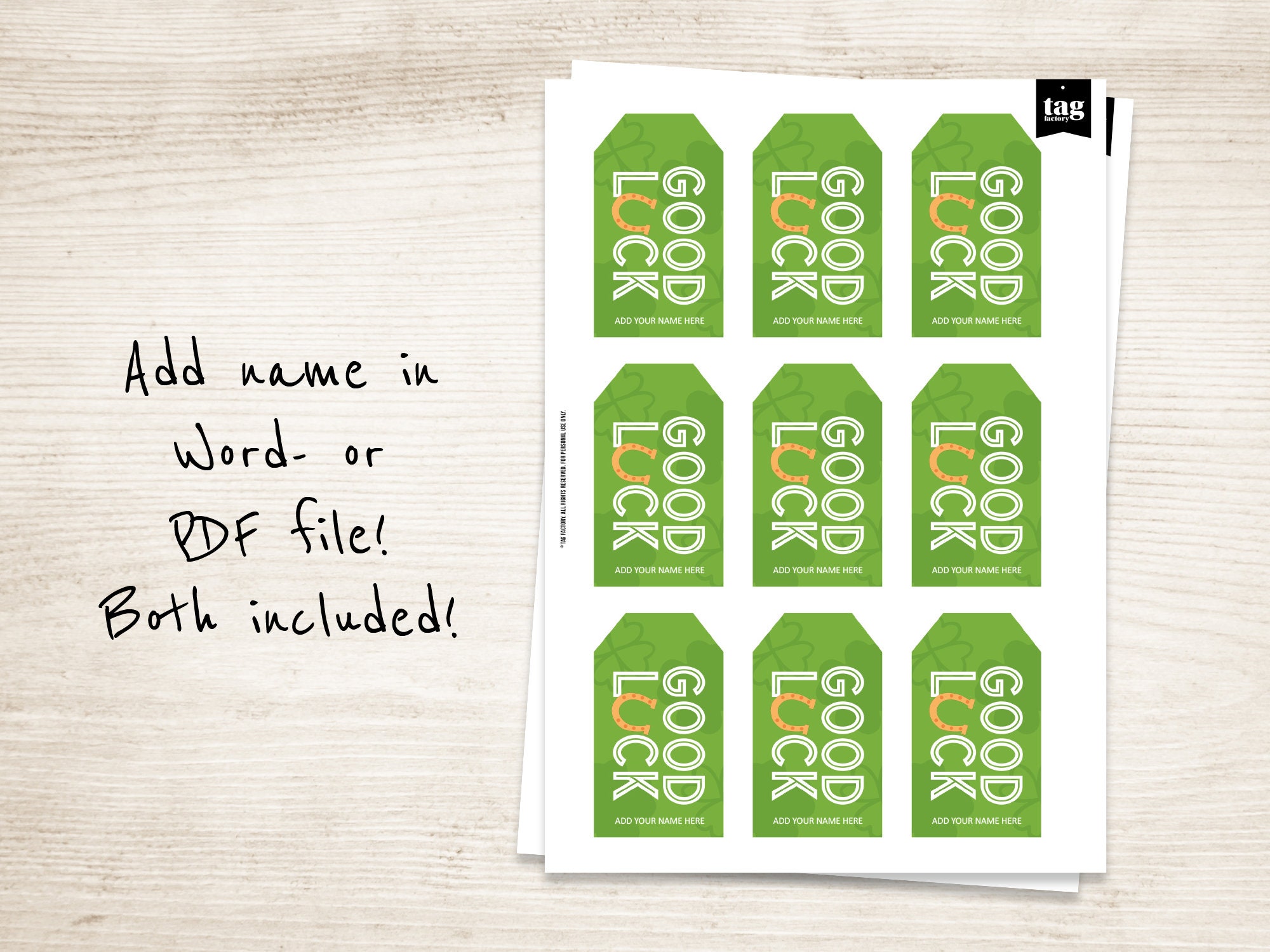 GOOD LUCK TAG Printable Edible Good Luck Personalise St.patrick's Day ...