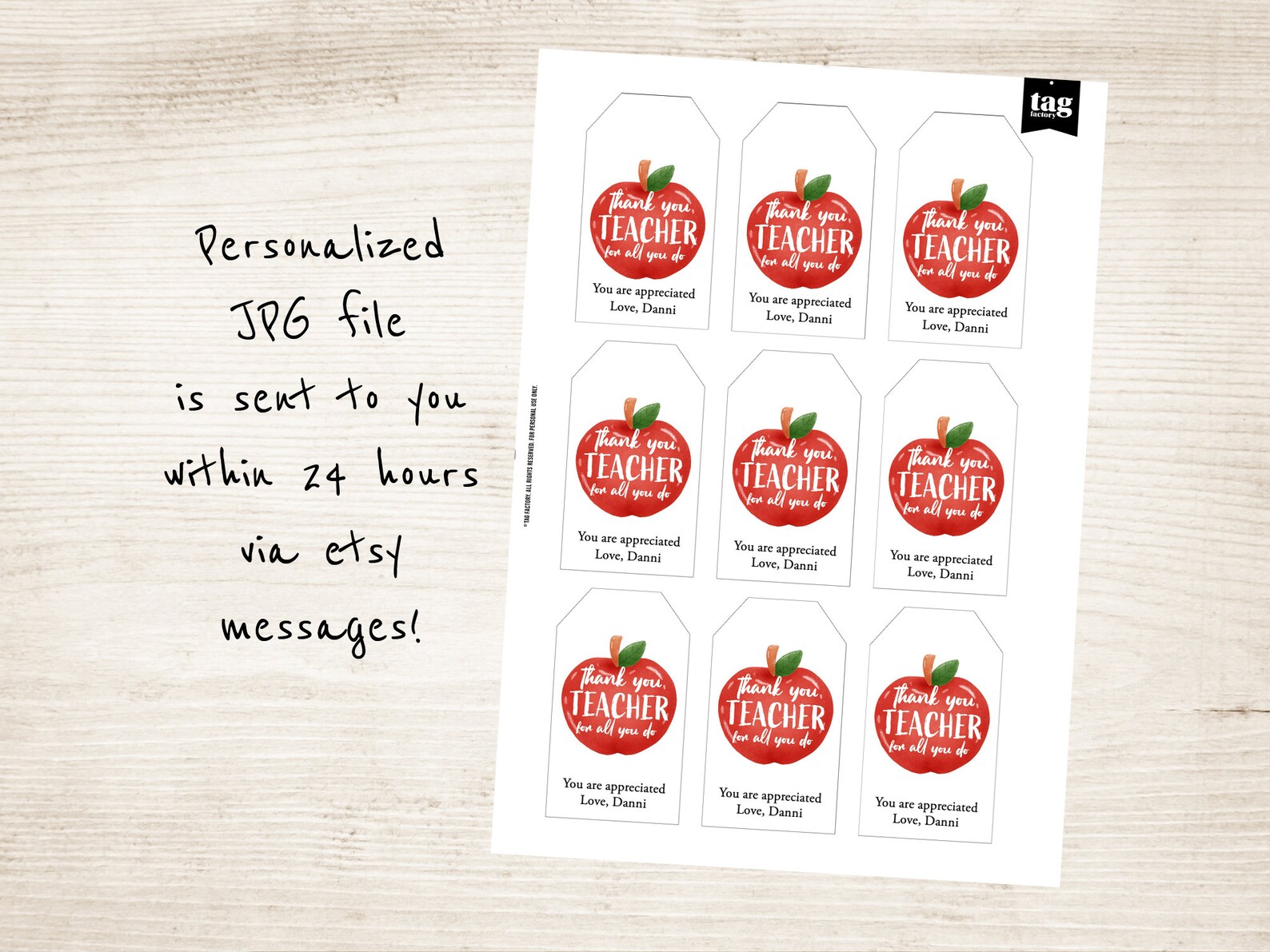 Thank You TEACHER Apple Gift Tag Printable, Teacher Appreciation Thank ...