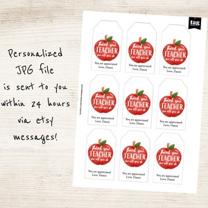 Thank You TEACHER Apple Gift Tag Printable, Teacher Appreciation Thank ...