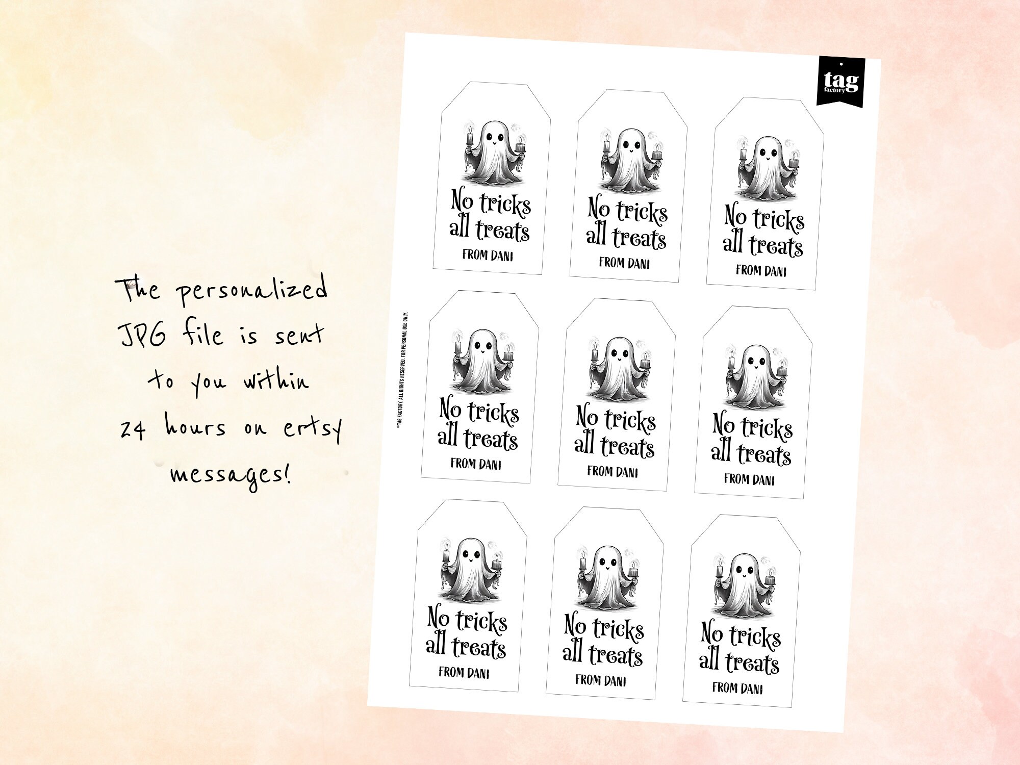 No Tricks Just Treats Tag Printable, Trick Treat Horror Party Favor Tag ...
