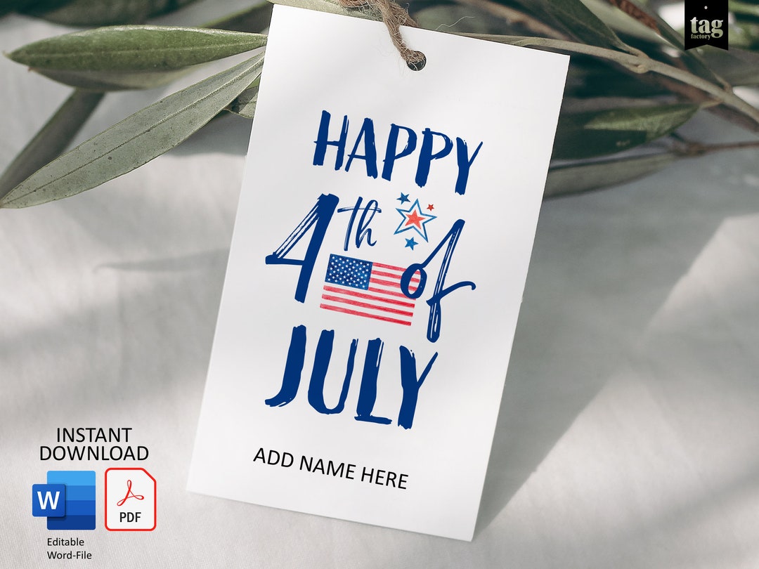 4th July Party Favor Tag Printable, Independence Day Treat Tag ADD ...