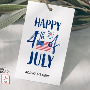 4th July Party Favor Tag Printable, Independence Day Treat Tag ADD ...