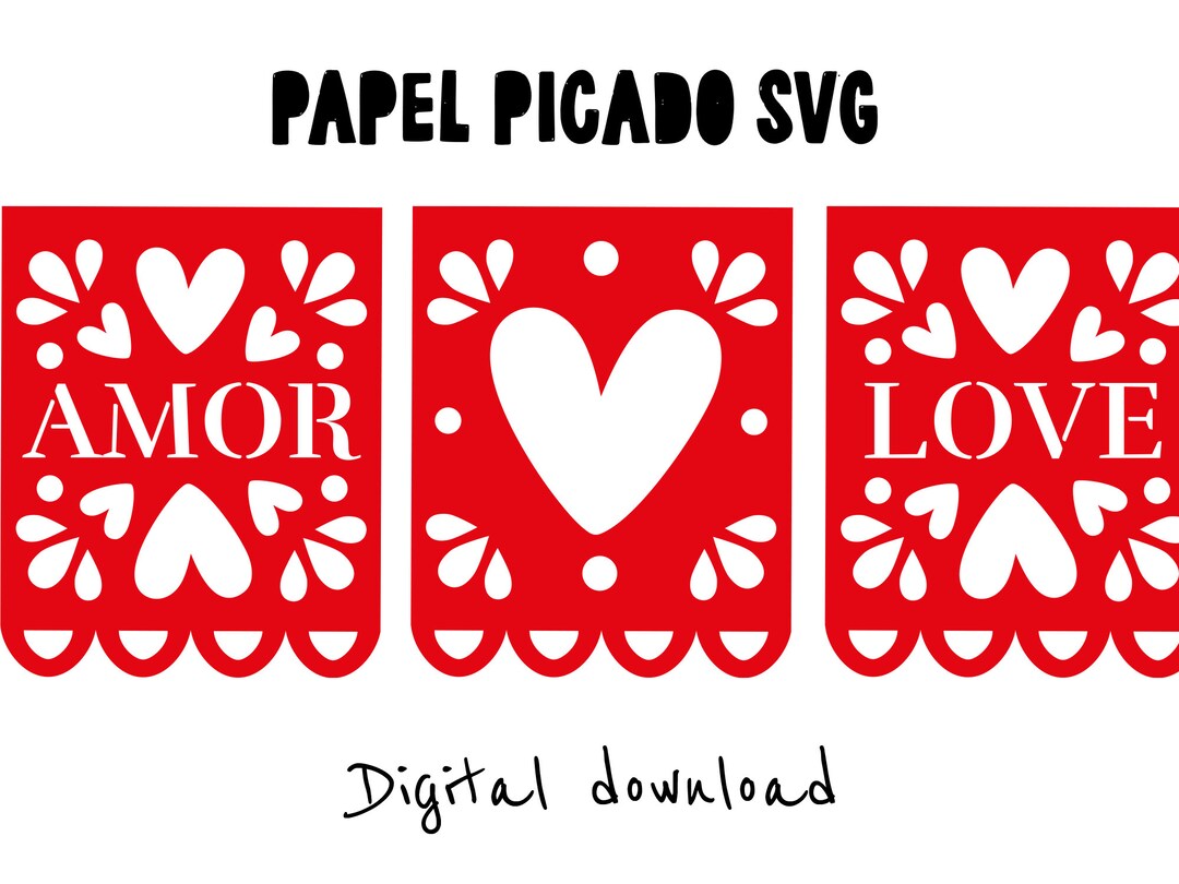 Valentine Love Papel Picado SVG, Heart Love Valentines Day Fiesta Decor ...