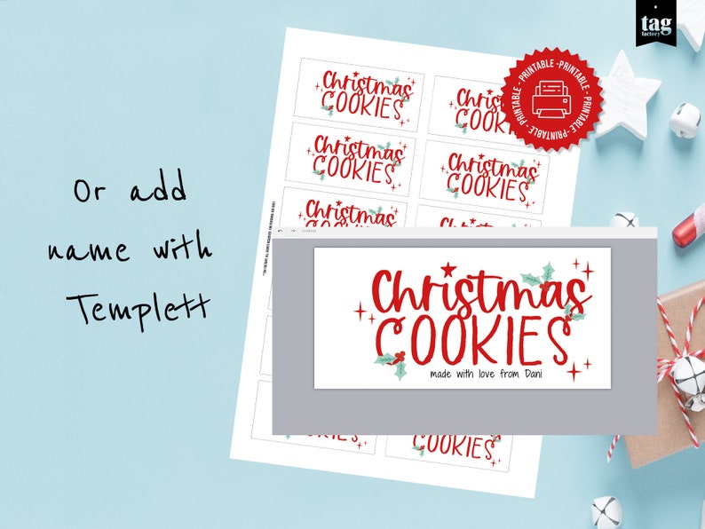 Christmas COOKIES Gift Tag Printable, Christmas Gift Box Editable ...