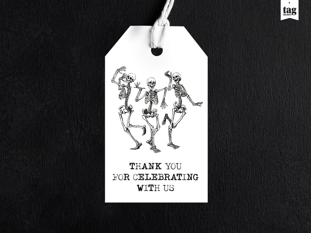 Halloween Skeleton Gift Tag Thank You Printable, Editable Horror Party ...