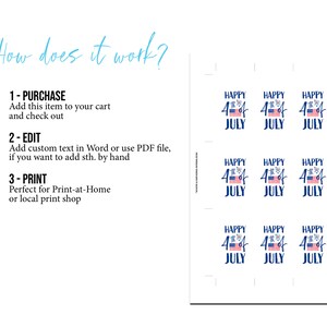 4th July Party Favor Tag Printable, Independence Day Treat Tag ADD ...