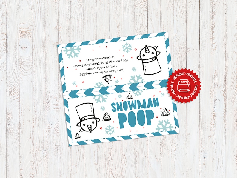 SNOWMAN POOP Bag Wrapper Printable, Snowman Elf Reindeer Poop Favor ...