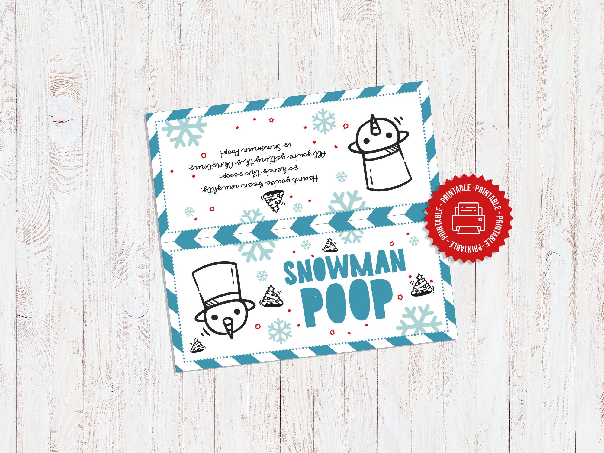 SNOWMAN POOP Bag Wrapper Printable, Snowman Elf Reindeer Poop Favor ...