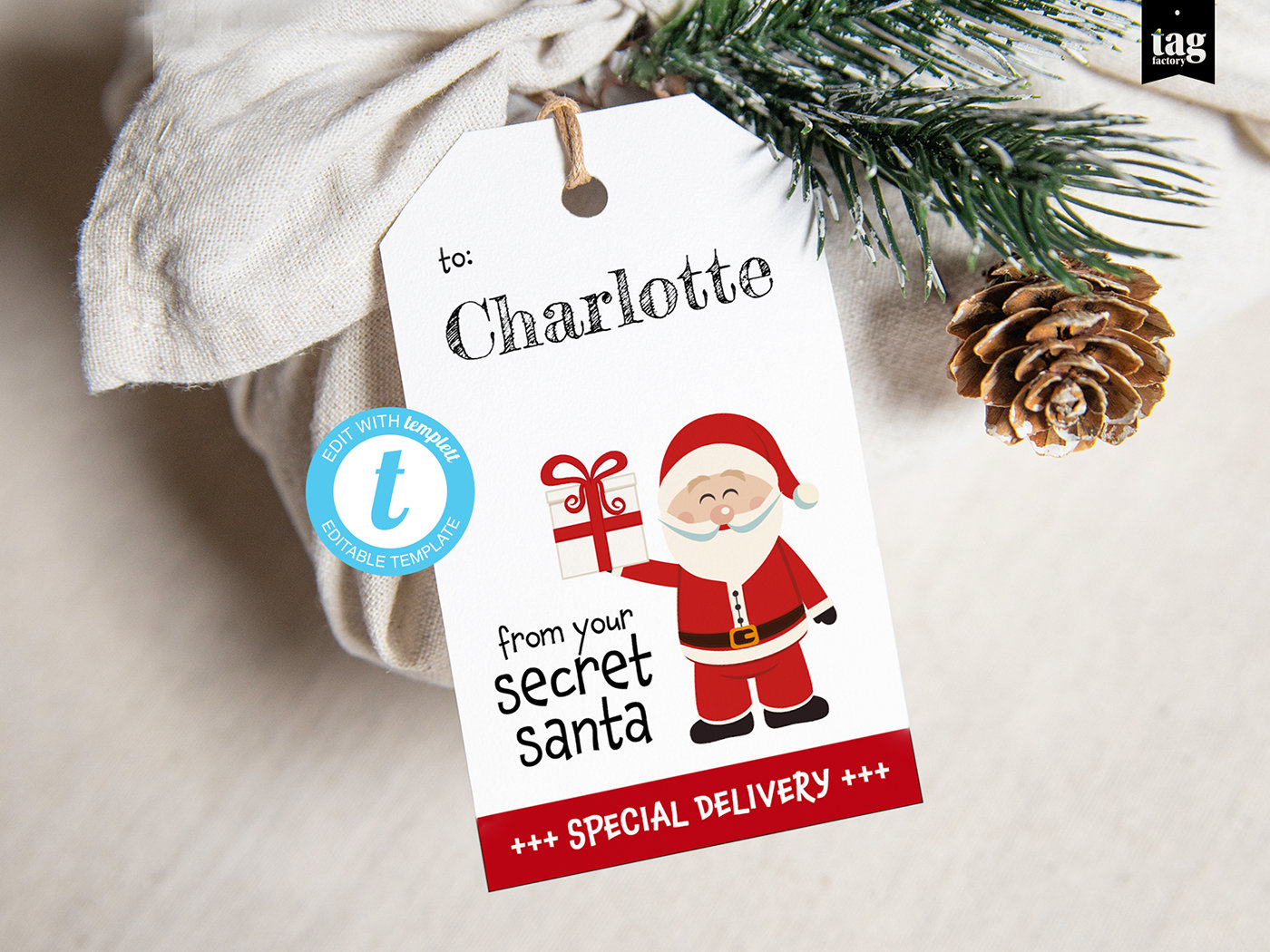 Secret SANTA Gift Tag Printable, Rustic From Secret Santa Gift Tags ...