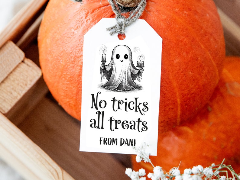 No Tricks Just Treats Tag Printable, Trick Treat Horror Party Favor Tag ...