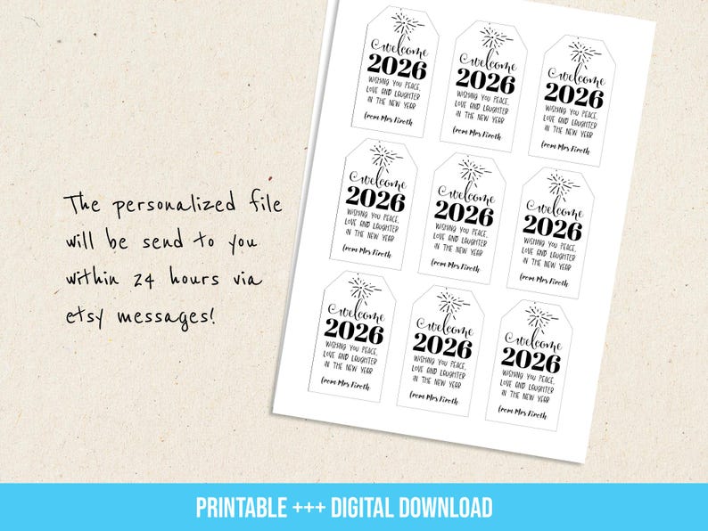 HAPPY NEW YEAR Gift Tag Printable // New Year Wishes Treat Tag Digital ...