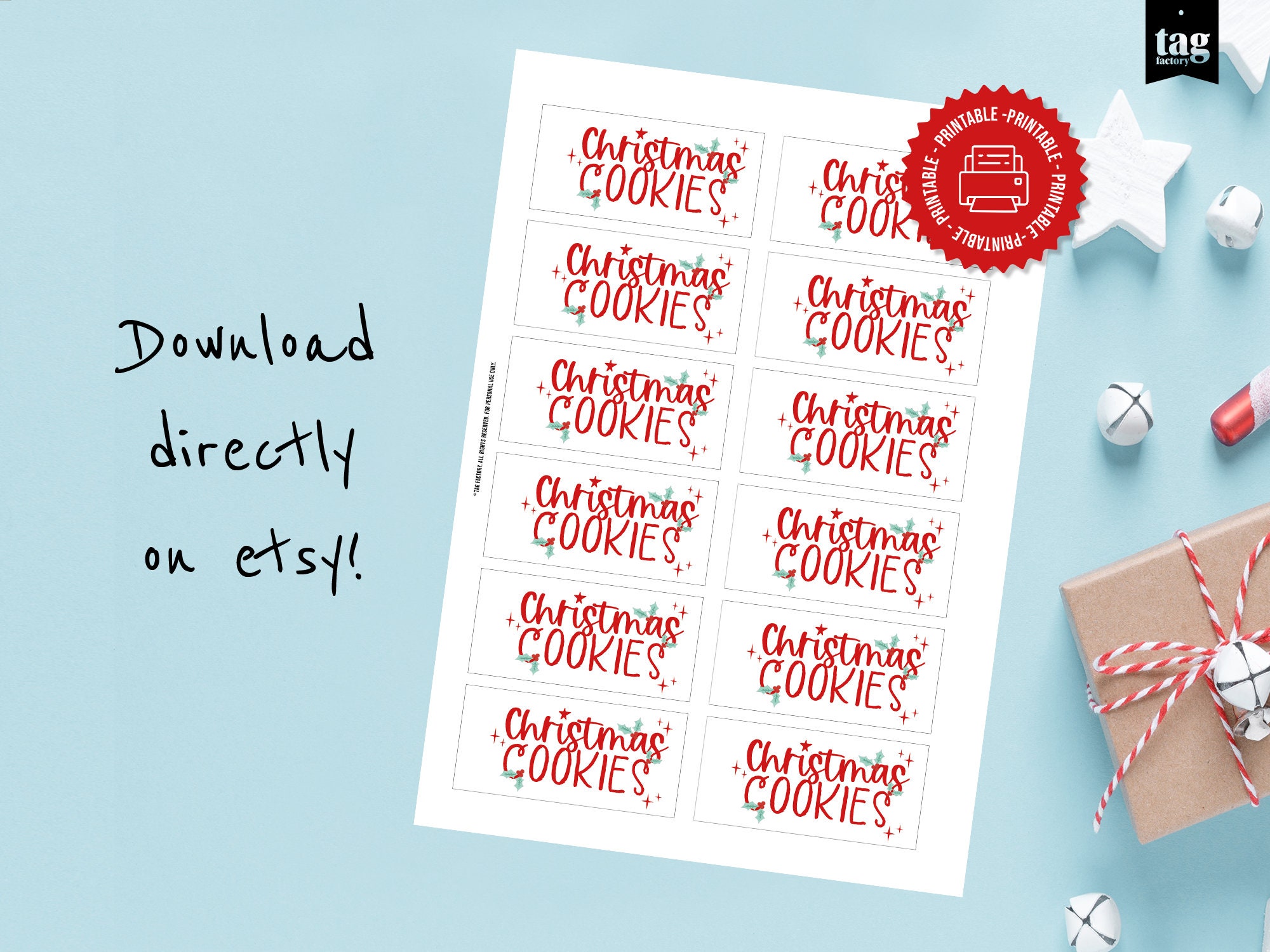 Christmas COOKIES Gift Tag Printable, Christmas Gift Box Editable ...