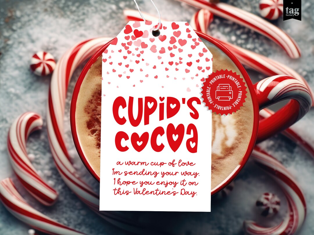 CUPID'S COCOA Gift Tag Printable, Valentines Day Favors, Cupid Cocoa ...