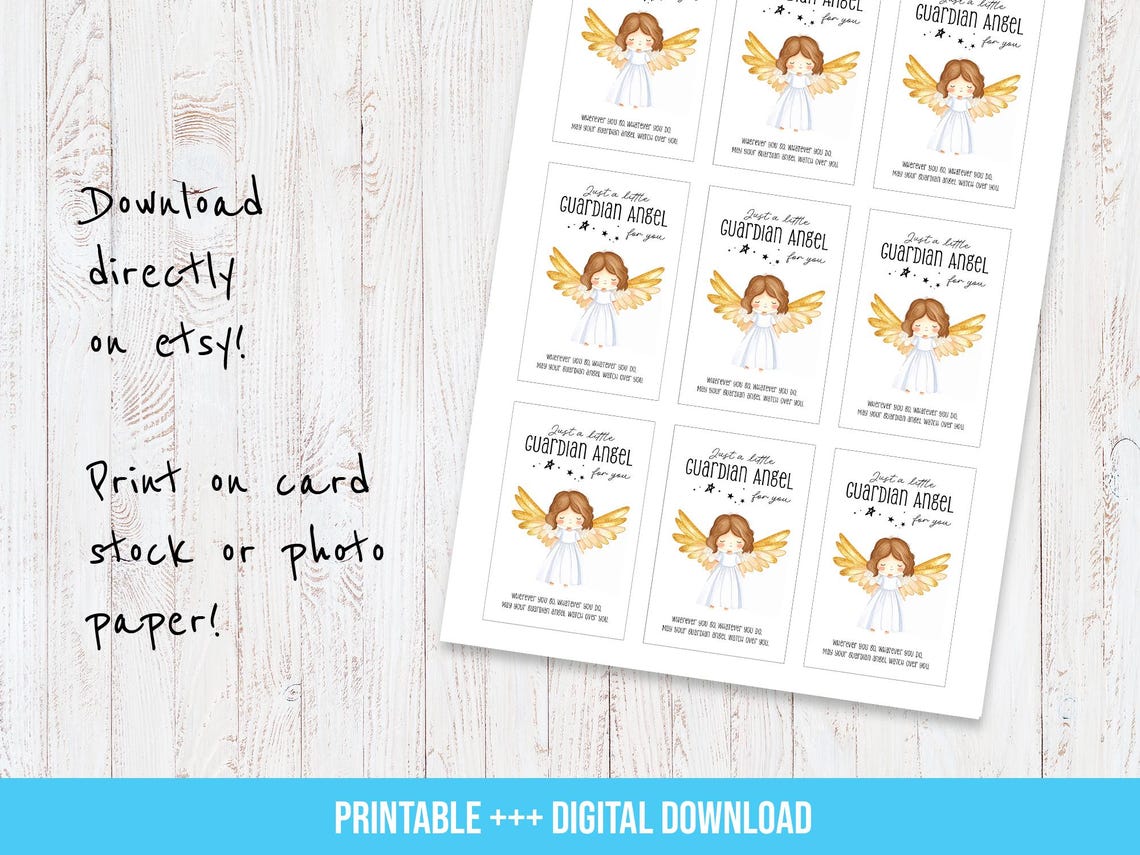 Guardian Angel Printable Tags, Angel Gift Tags, Guardian Angel ...