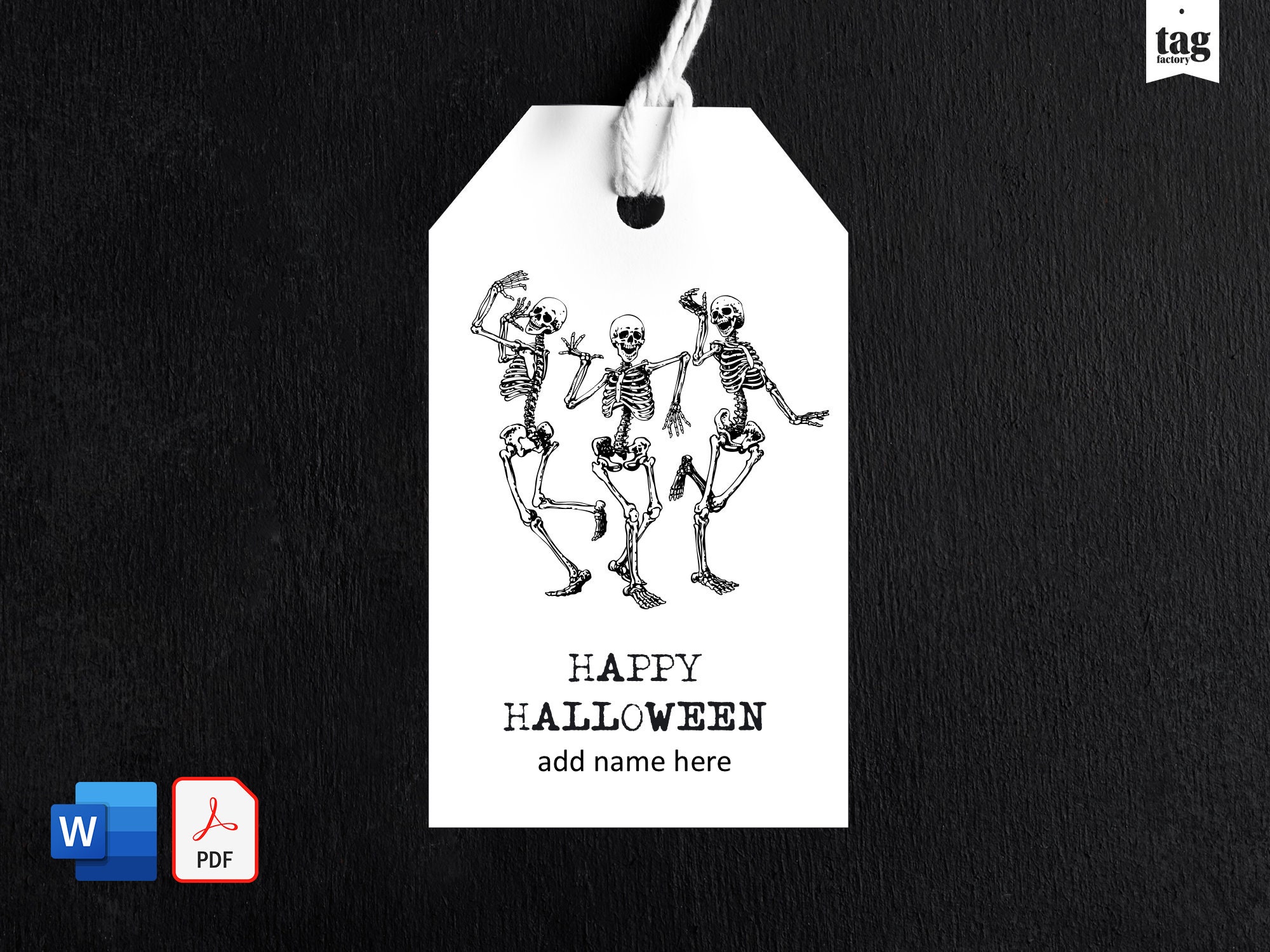 Halloween Skeletons Gift Tag Printable, Editable Horror Party Favor ...