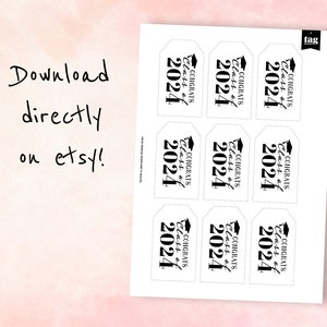 CONGRATS GRAD Class of 2024 Gift Tag, Printable Graduation Cap Class of ...