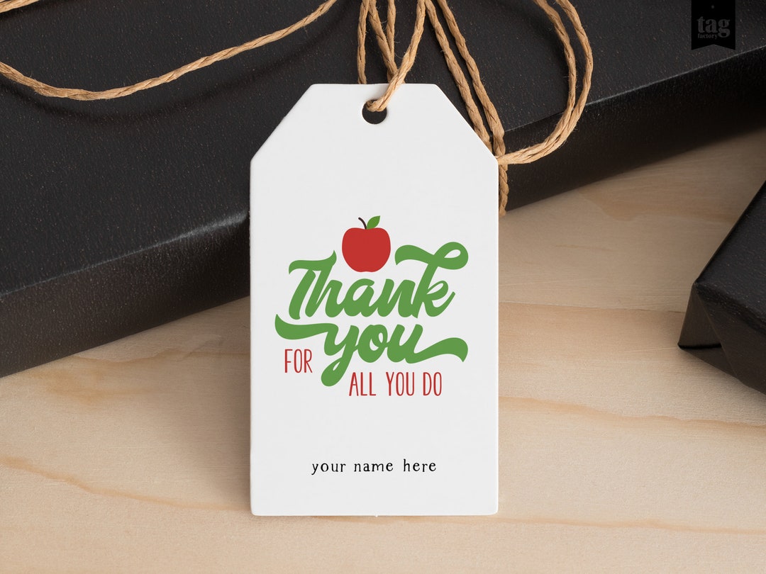 Thank You TEACHER Apple Gift Tag Printable, Teacher Appreciation Thank ...