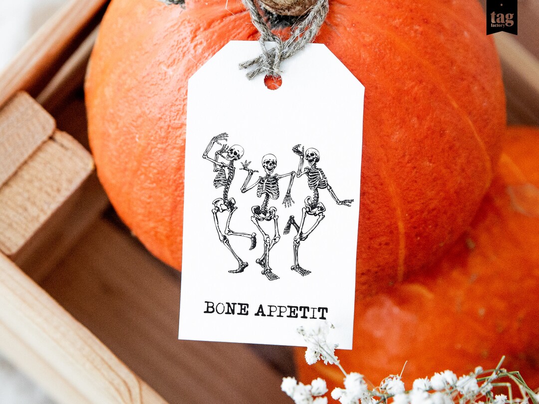 Halloween Gift Tag Skeletons Printable, Skeleton BONE APPETIT Horror ...