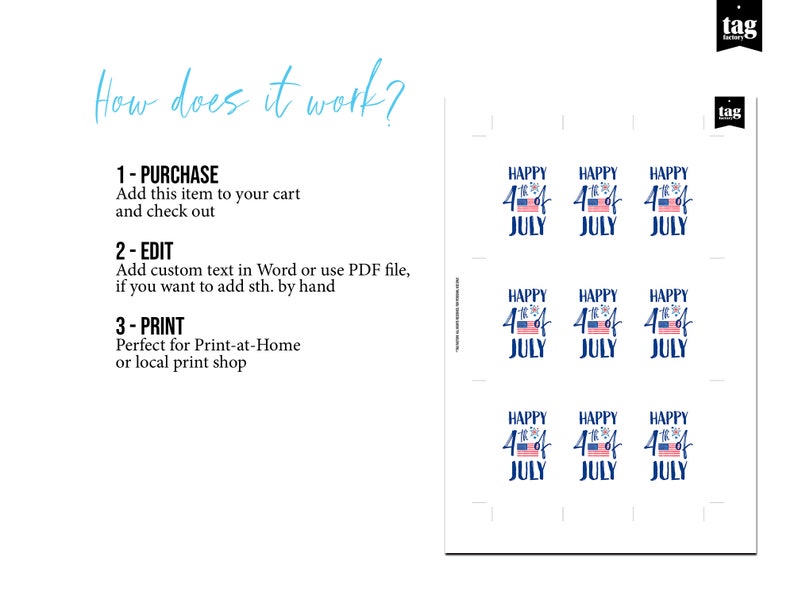 4th July Party Favor Tag Printable Independence Day Treat Tag - Etsy