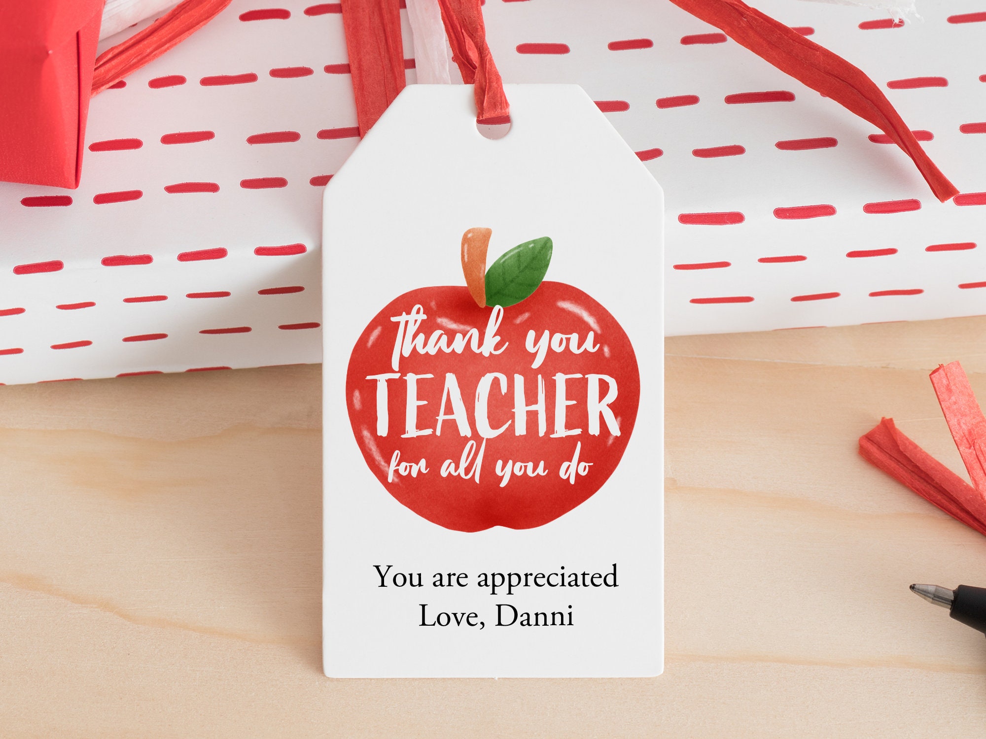 Thank You TEACHER Apple Gift Tag Printable, Teacher Appreciation Thank ...