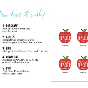 Thank You TEACHER Apple Gift Tag Printable Teacher | Etsy
